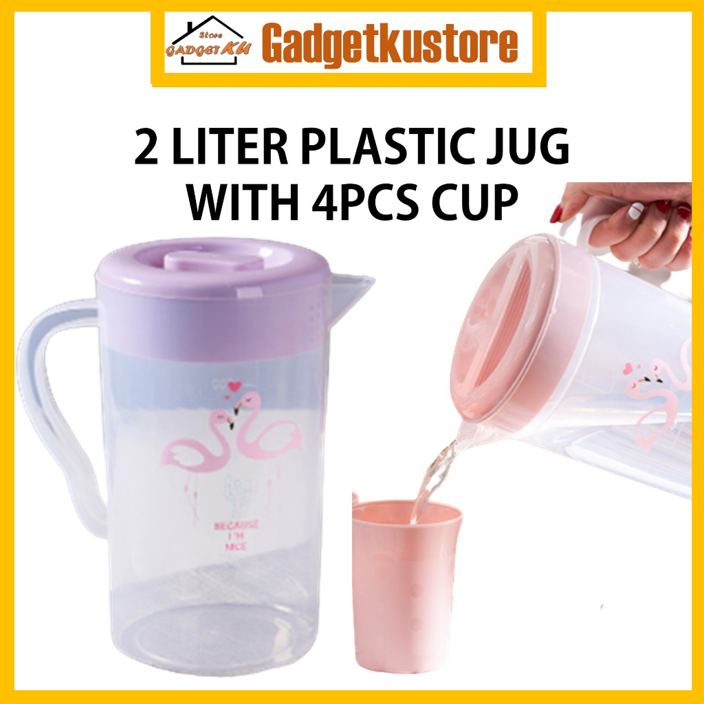 2-Liter Plastic Large Capacity Cold Water Jug Printed Water Household ...