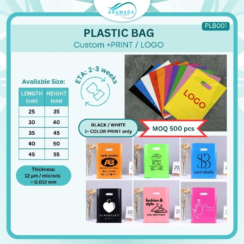 ARAMADA PLB001🔥CUSTOM PRINT LOGO PLASTIC BAG HANDLE Cetak Plastik Print ...