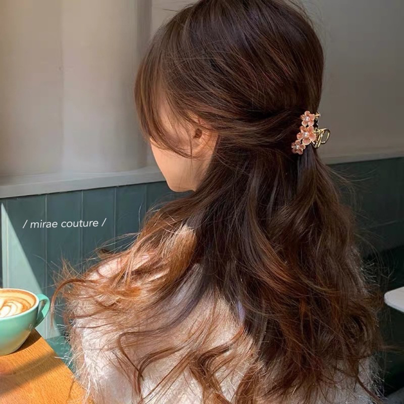 Mirae Korean Flowery Pearl Flower Bangs Hair Clip Casual Workwear Claw ...