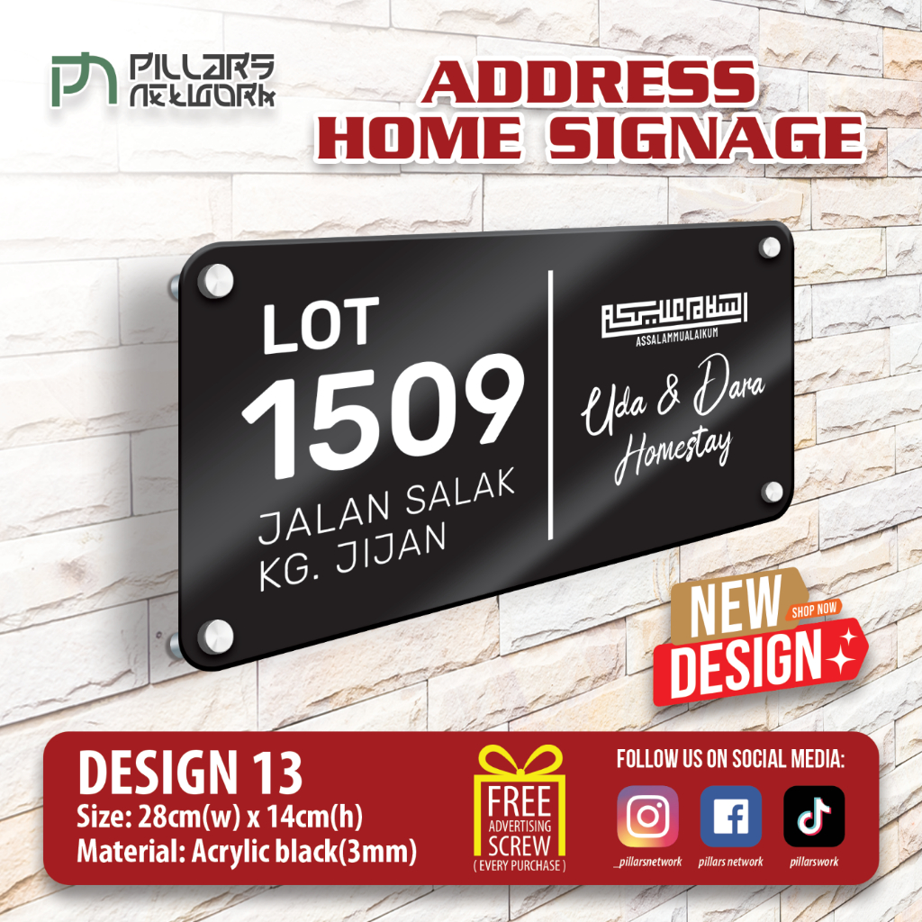 Custom Signage Rumah Plate Alamat Rumah Modern House Number Plat ...