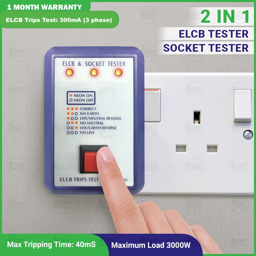 ELCB TRIPS & SOCKET TESTER TEST POWER SUPPLY SAFETY SM-ES1630 13 AMP ...