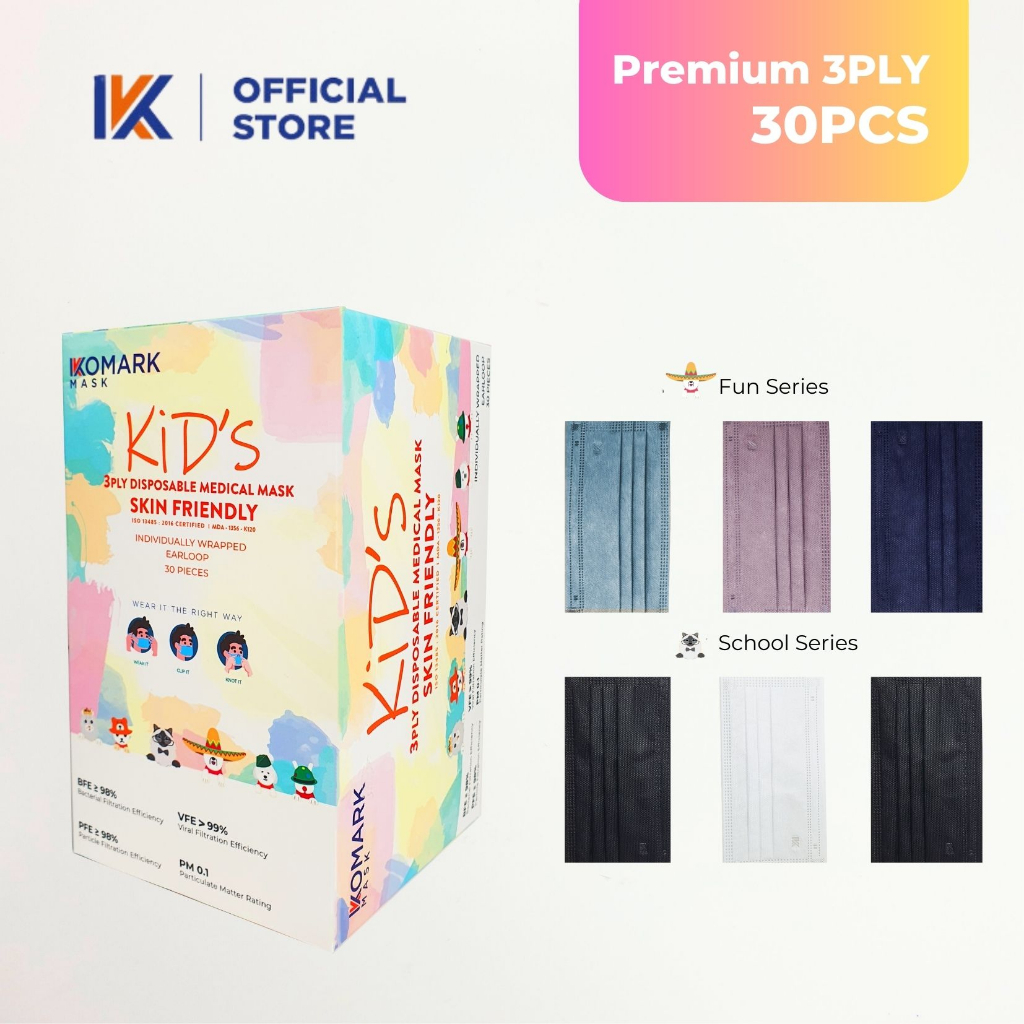 Komark Mask Kid's Premium 3PLY Disposable Face Mask (30pcs) - Fun ...