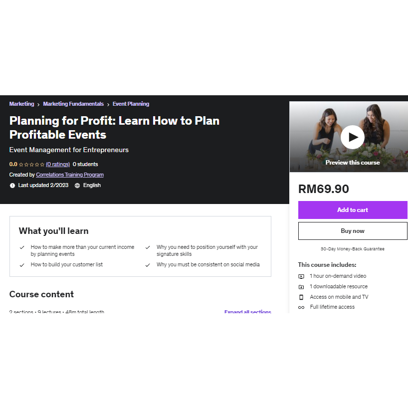 Planning For Profit - Learn How To Plan Profitable Events Udemy course | Shopee Malaysia