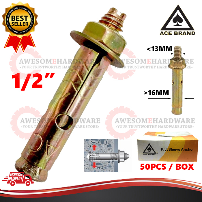 (50PCS) ACE 1/2" M12 SLEEVE ANCHOR METAL WALLPLUG WALL PLUG PALAM DINDING JENIS BESI | Shopee ...