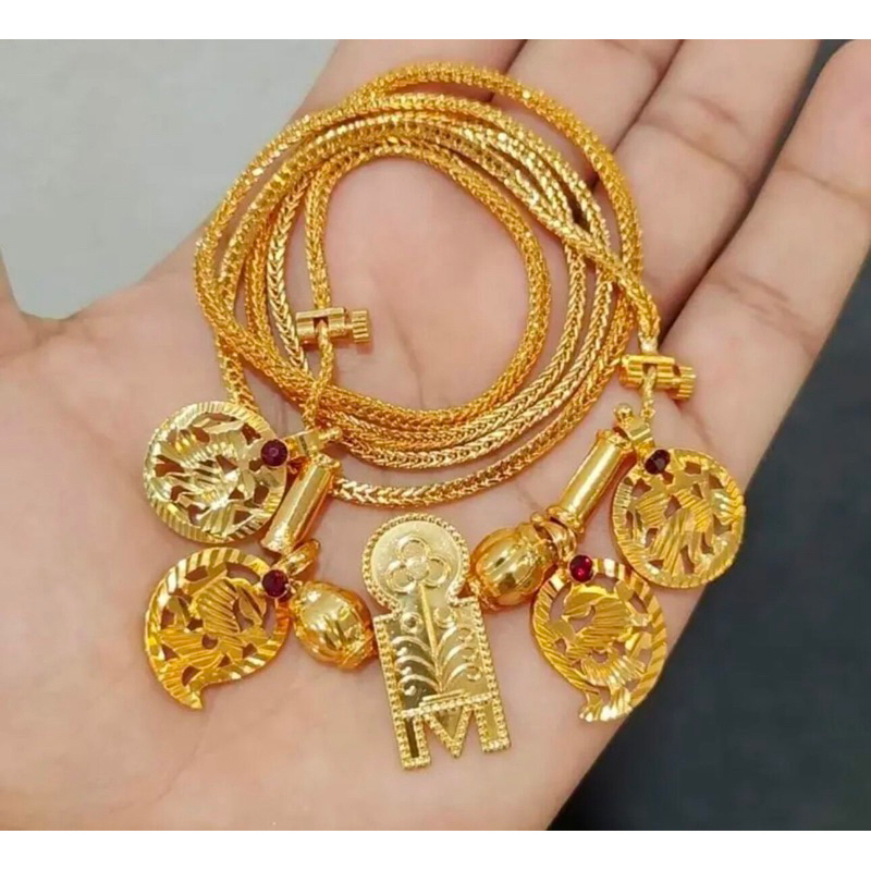 Ready stock indian gold plated thali set with chain 30” inch | Shopee ...