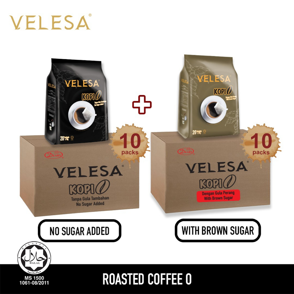 Velesa Kopi-o Kosong/Brown Sugar Added Roasted Coffee O (20 packages ...