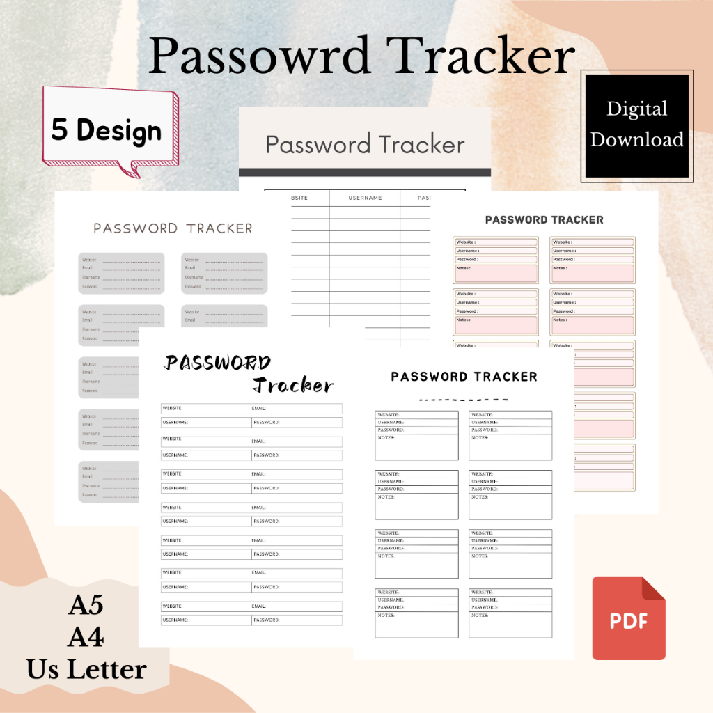 PDF Digital Download Password Tracker Planner Printable digital product ...
