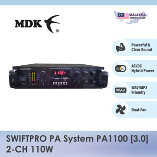 SWIFTPRO PA System PA1100 pro plus 2-CH 110W AC/DC Hybrid Professional ...