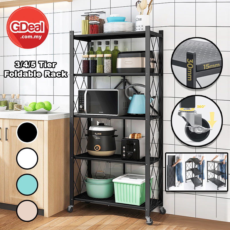 GDeal 3/4/5 Tier Foldable Storage Rack With Wheel For Living Room ...