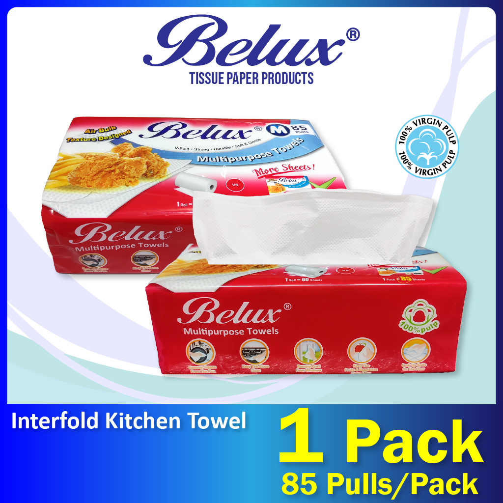 Belux Inter Fold Kitchen Towel 2 PLY (85 Sheets x 1 Packs) | Extra Thickness | Multipurpose ...