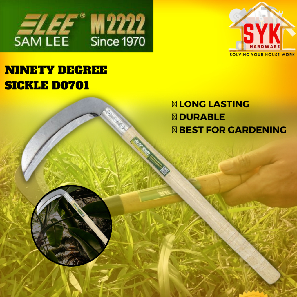 SYK Samlee D0701 Ninety Degree Sickle Wood Handle Grass Cutter Sickle ...