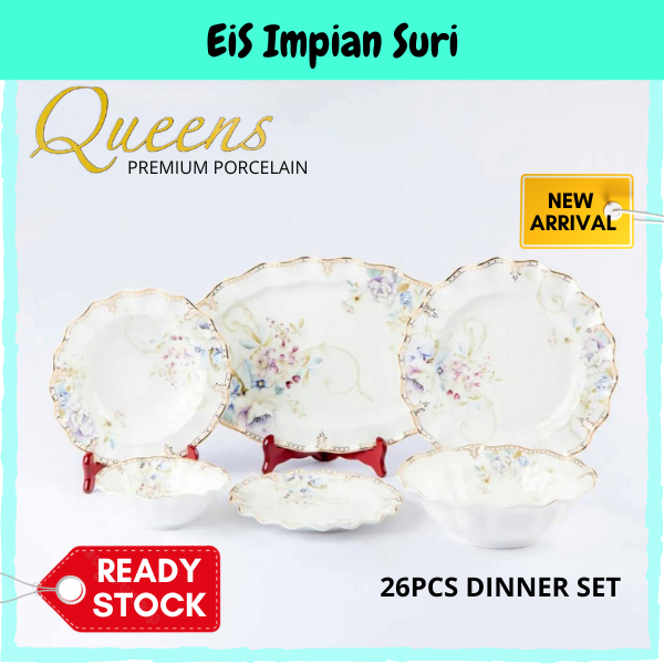 (Ready Stock!!) Queens 26pcs Premium Porcelain Dinnerware Set Tableware ...