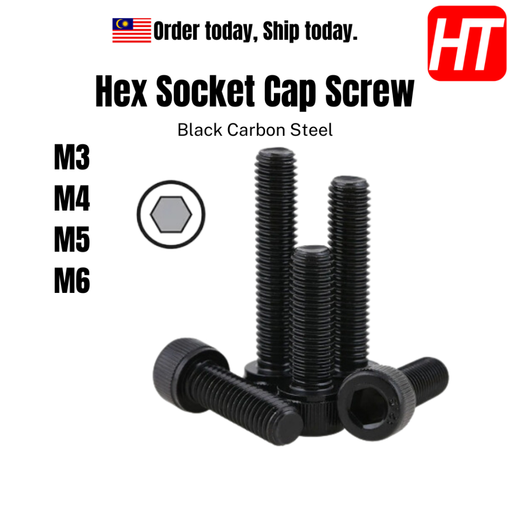[10PCS] M3 M4 M5 M6 Hex Socket Cap Head Screw Black Oxide | Shopee Malaysia