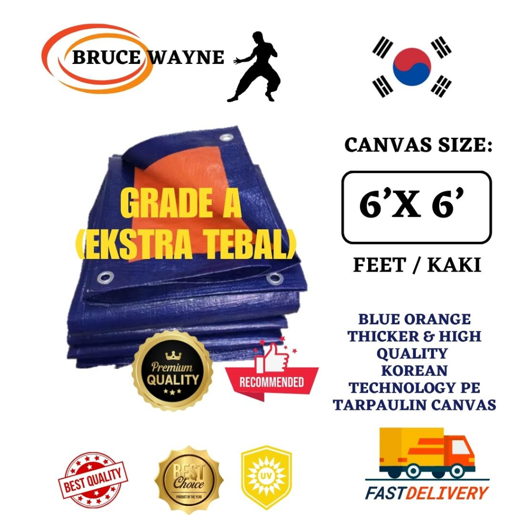 EKSTRA TEBAL 6'X6' Blue Orange Tarpaulin Canvas Sheet/Kanvas Khemah ...