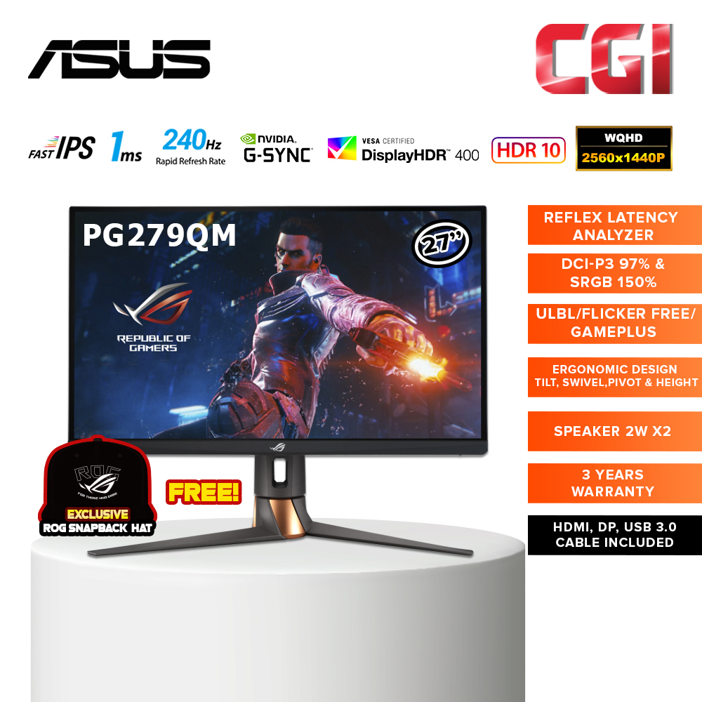 Asus ROG Swift PG279QM 27" QHD 240HZ IPS 1MS DisplayHDR 400 NVIDIA G-SYNC Gaming Monitor ...
