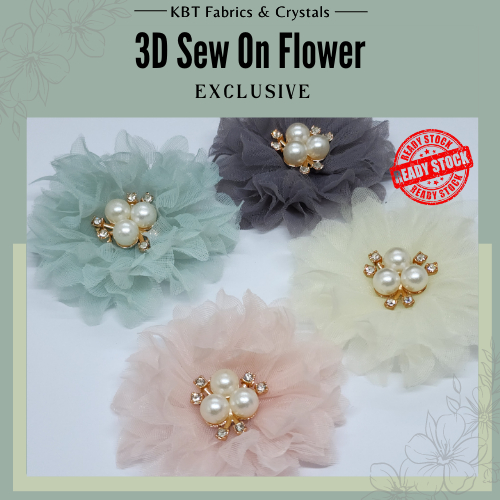 [1pcs] 3D Sew on Flower Pearl Bunga Jahit Mutiara Exclusive Handmade ...