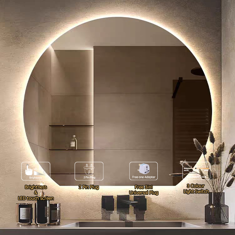 Smart LED Bathroom Semicircle Shape Wall Mirror Vanity Mirror Bathroom ...
