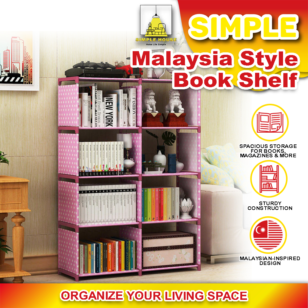 𝗦𝗜𝗠𝗣𝗟𝗘 MALAYSIA STYLE 𝟰 Big Columns Book Shelf Storage Rack / Rak Buku ...