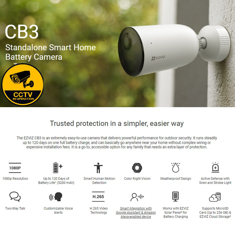 Ezviz CB3 1080P Wireless Battery Powered Smart Human Motion Detection ...