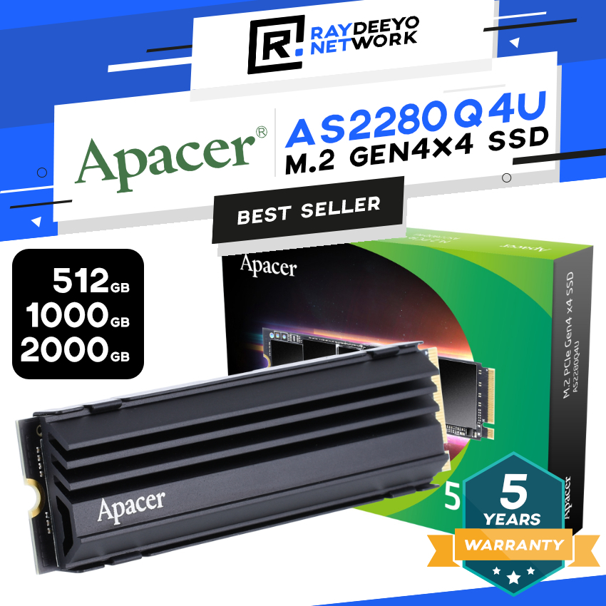 Apacer SSD AS2280Q4U M.2 PCIe Gen4x4 SSD with Heatsink (512GB/1TB/2TB ...