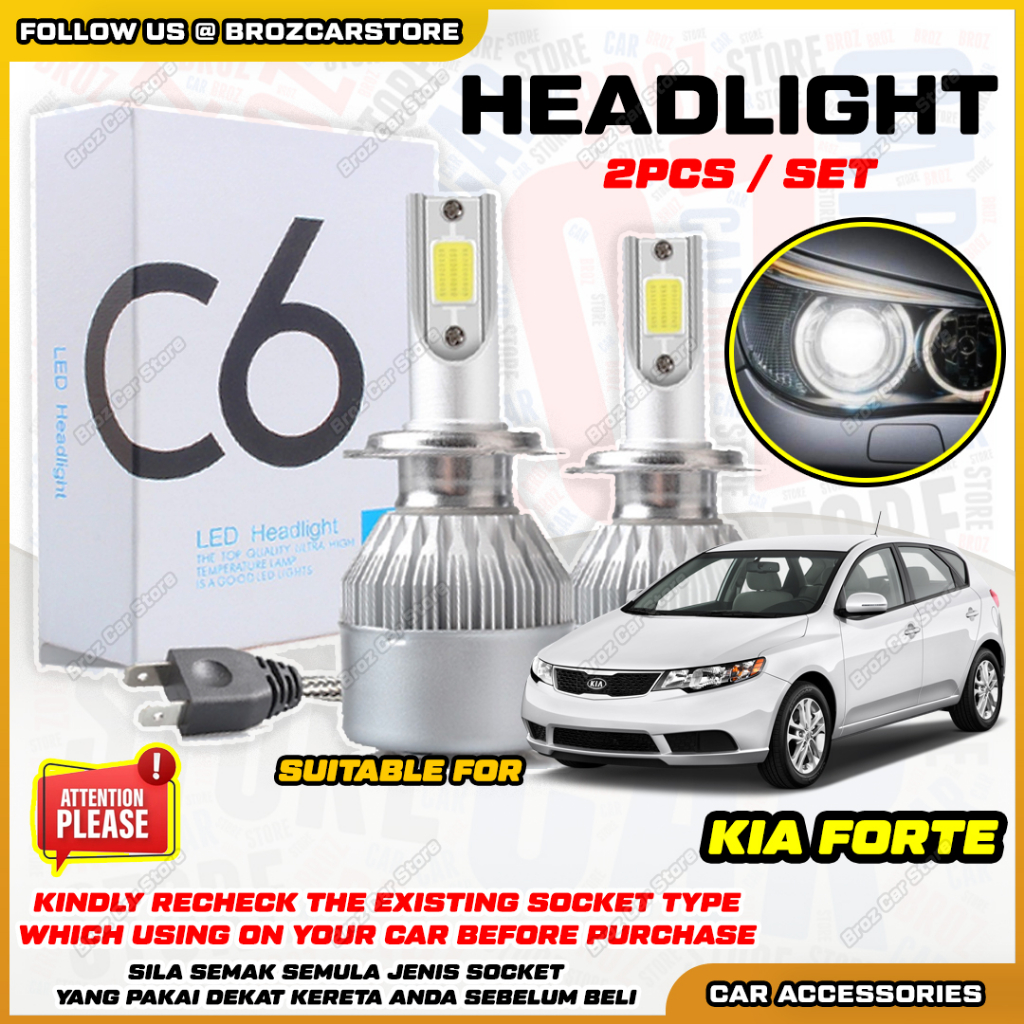 💡 Kia Forte ( Head Lamp / Fog Lamp ) C6 LED Light Bulb Car Headlight ...