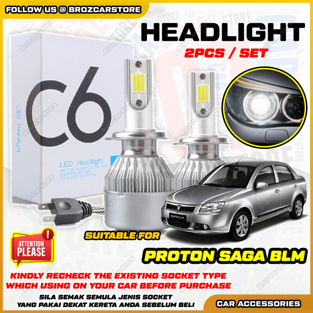 💡 Proton Saga BLM ( Head Lamp ) C6 LED Light Bulb Car/Motor Headlight ...