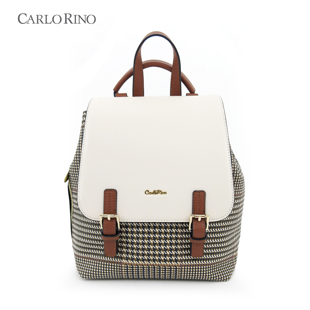 Carlo Rino Oxford Houndstooth Print Backpack - Beige | Shopee Malaysia