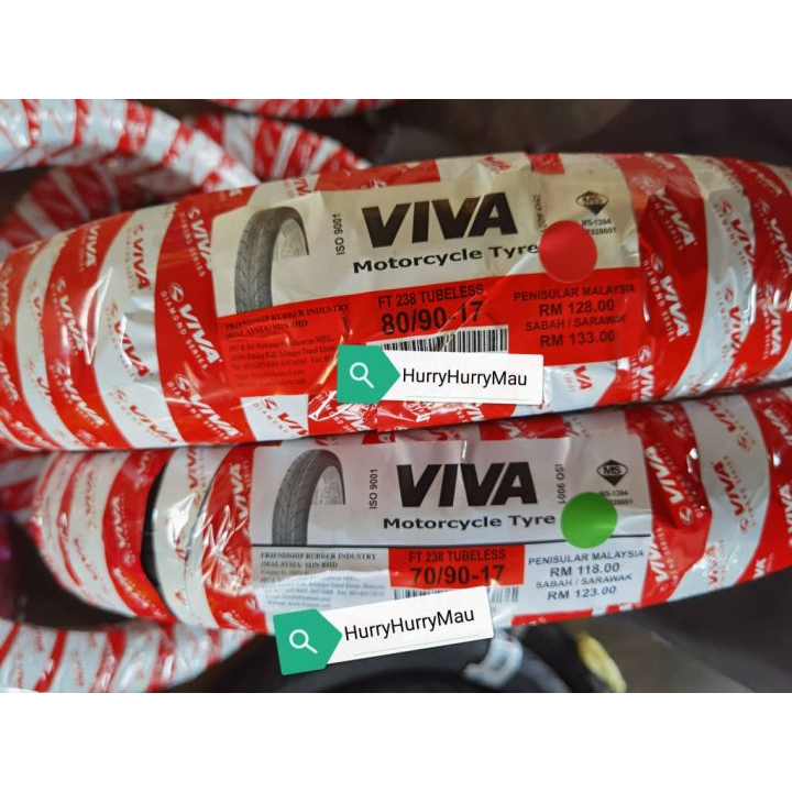 Viva FT238 70/90-17 OR 80/90-17 Tubeless Tyre (Viva Tayar Bunga Diamond ...
