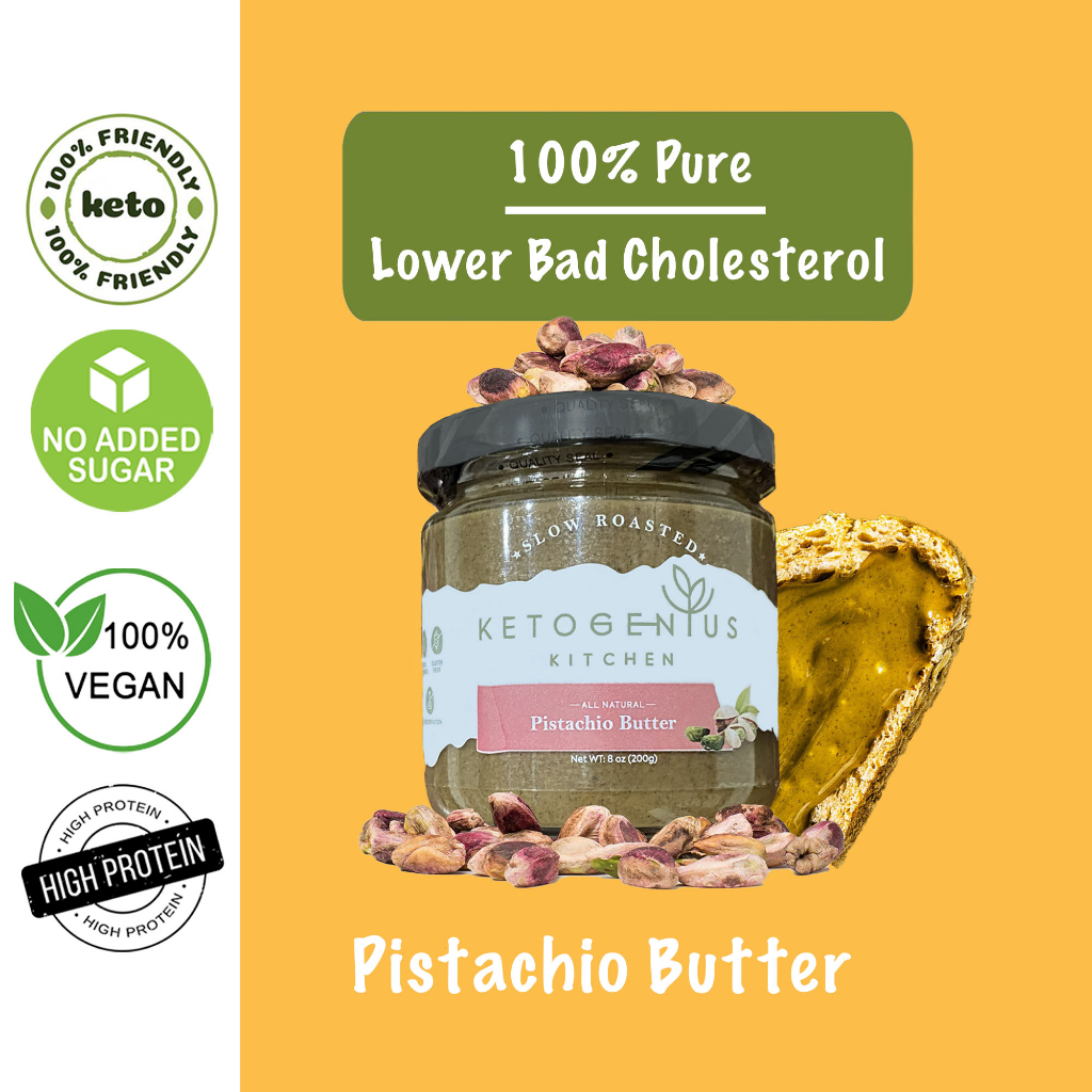 Ketogenius Kitchen Pure Pistachio Butter Smooth (100g/200g) - No Sugar, Diabetic friendly, LCHF ...