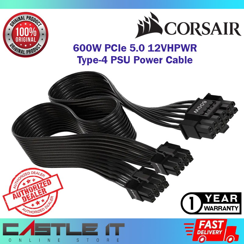 Corsair Modular Cable 600W PCIe 5.0 12VHPWR Type-4 PSU Power Cable (CP ...