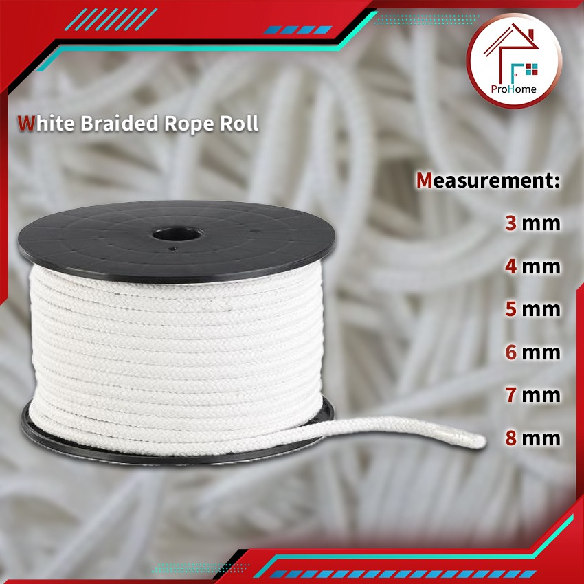 White Braided Rope Roll (3MM-8MM) / Nylon Polyester Rope / Climbing Rope / Outdoor Tent Rope ...