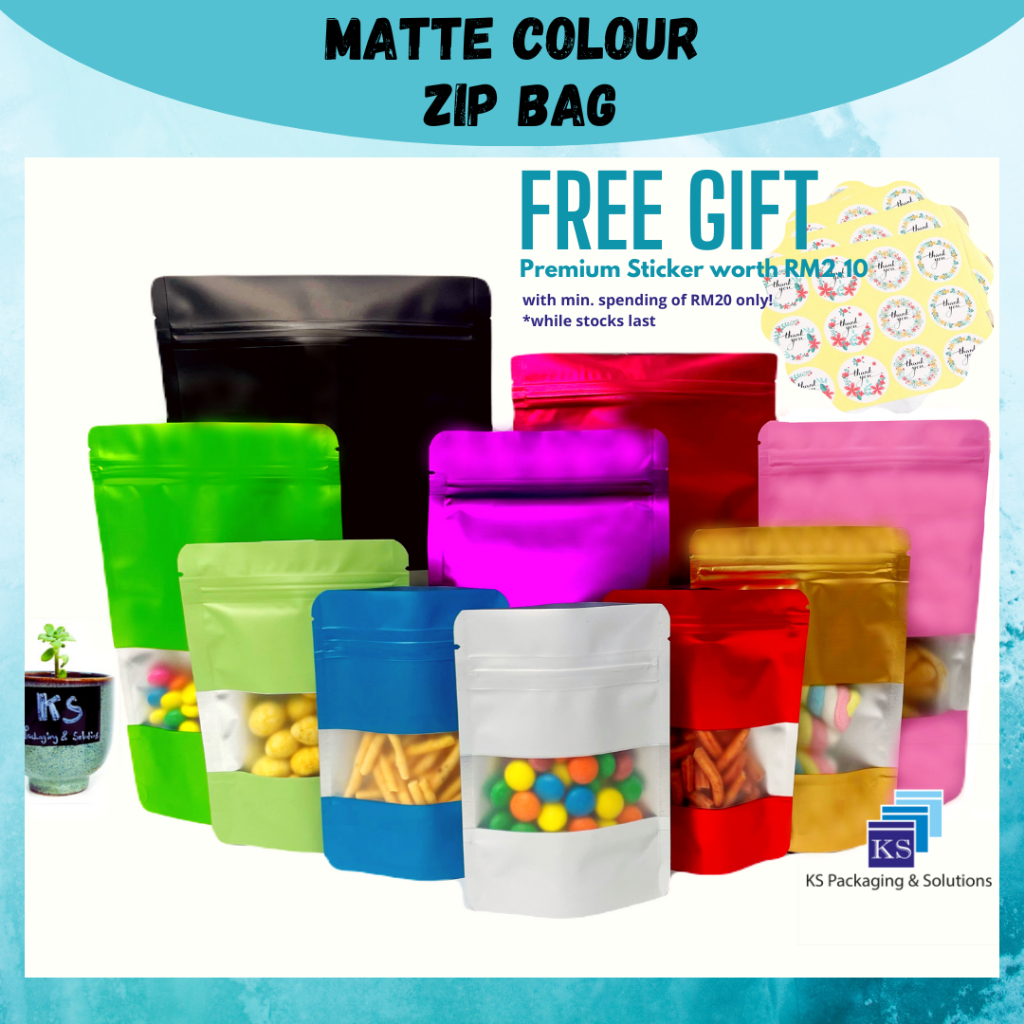 (50pcs) Matte Colour Zip Lock Bag with Window/Colour Zipper Bag/Color ...