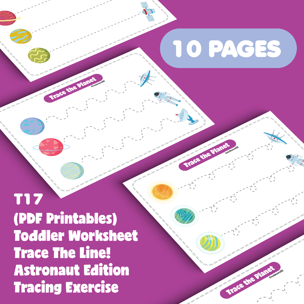 T17 (PDF Printables) Toddler Worksheet Trace The Line! Astronaut ...