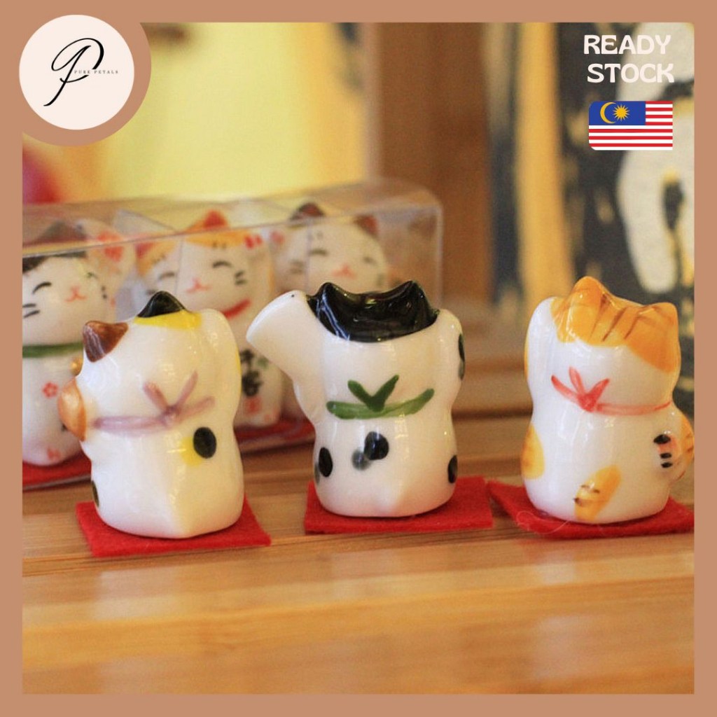 3pcs set Ceramic Mini Lucky Cat decoration craft 三件套迷你陶瓷招财祈福猫摆设手工 ...