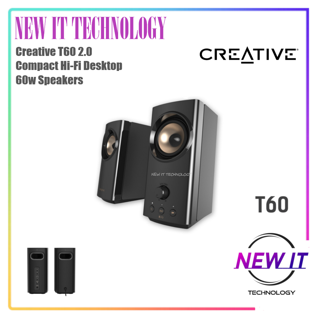 Creative T60 2.0 Compact Hi-Fi Desktop 60w Speakers with Clear Dialog ...