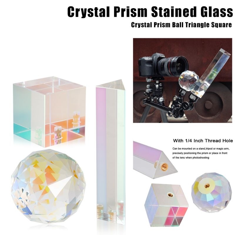 Crystal Prism Ball Triangle Square with 1/4'' Thread Hole Stained Glass ...