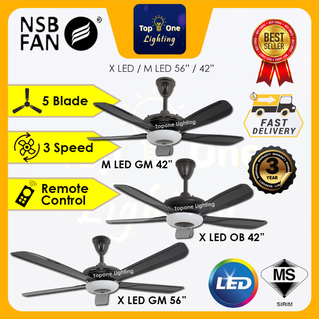 NSB X LED / M LED 56'' & 42'' CEILING FAN WITH 3 COLOUR 18 WATT LED ...