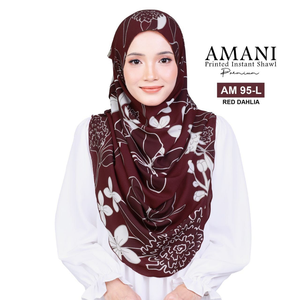 ANIES IMAN Instant Shawl Amani Printed Size L Tudung Instant Ironless ...