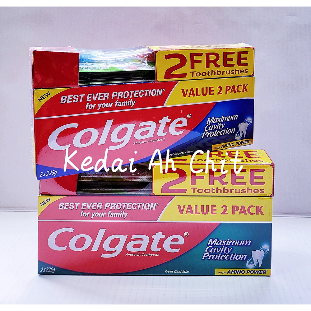 COLGATE Toothpaste Value 2 Pack 2*225g FREE 2 Toothbrush | Shopee Malaysia