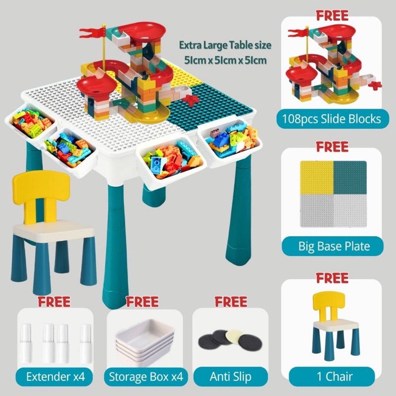 EXTRA LARGE Kids MultiFunction Building Blocks Table Learning Desk Space Sand Activity Brick ...