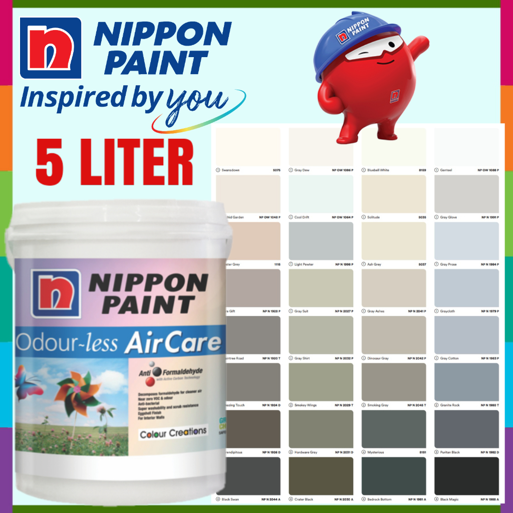🔥 FOC FREE GIFT 🔥5L Nippon Paint ODOURLESS AIR CARE INTERIOR WASHABLE PAINT /CAT DINDING DALAM ...