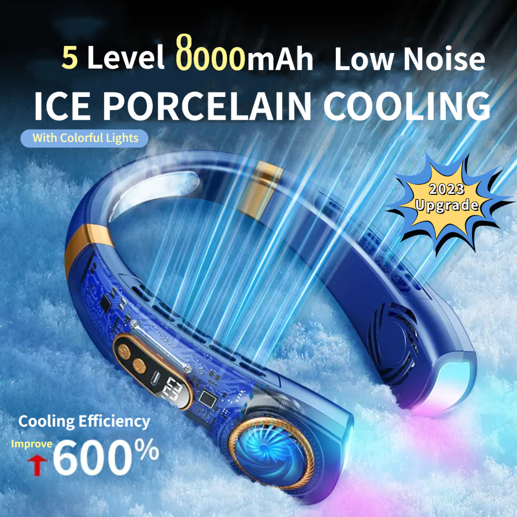 8000mAh Portable Hanging Neck Fan Hands Usb Rechargeable 360° Neck ...