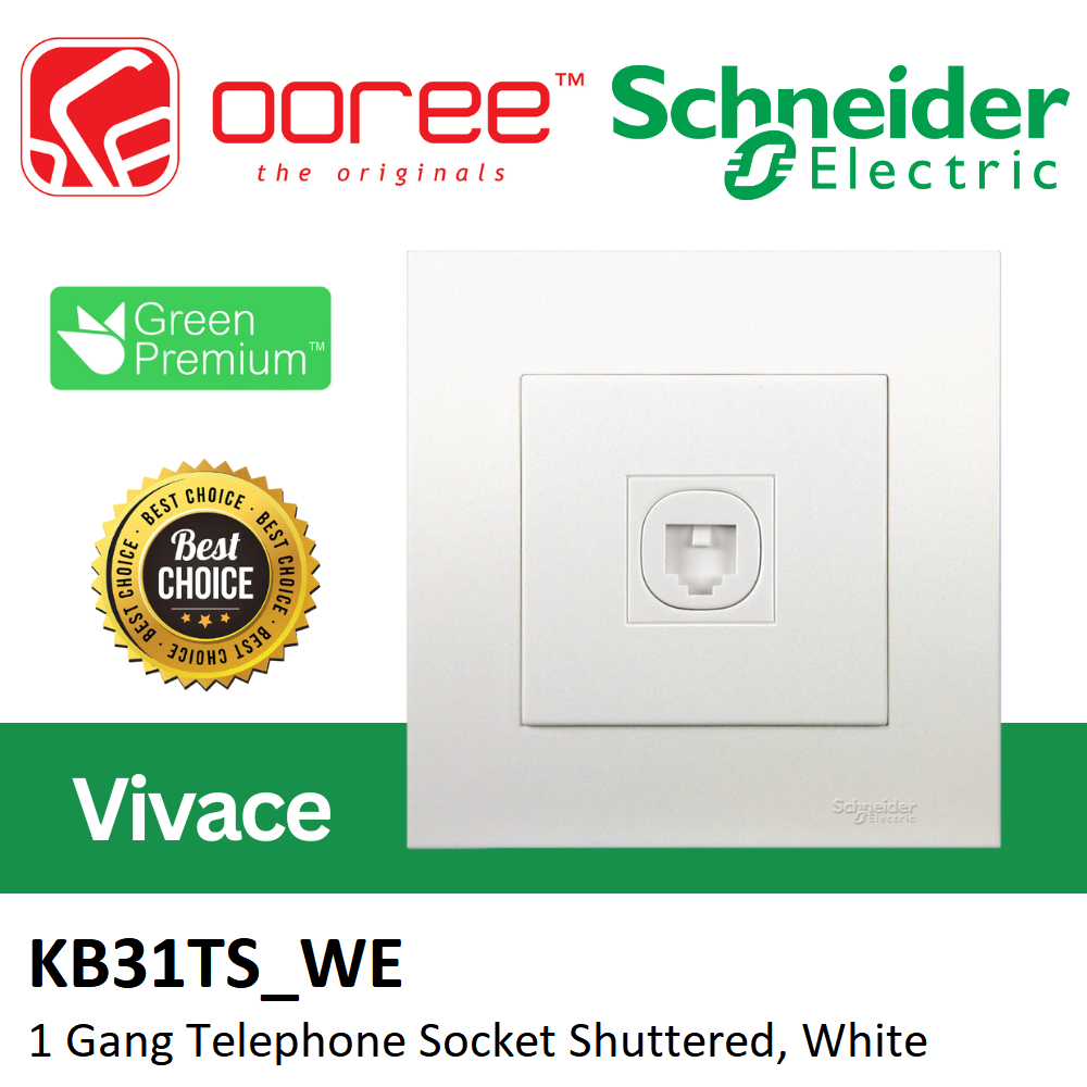 SCHNEIDER ELECTRIC VIVACE SERIES KB31TS_WE 1 GANG TELEPHONE SOCKET ...