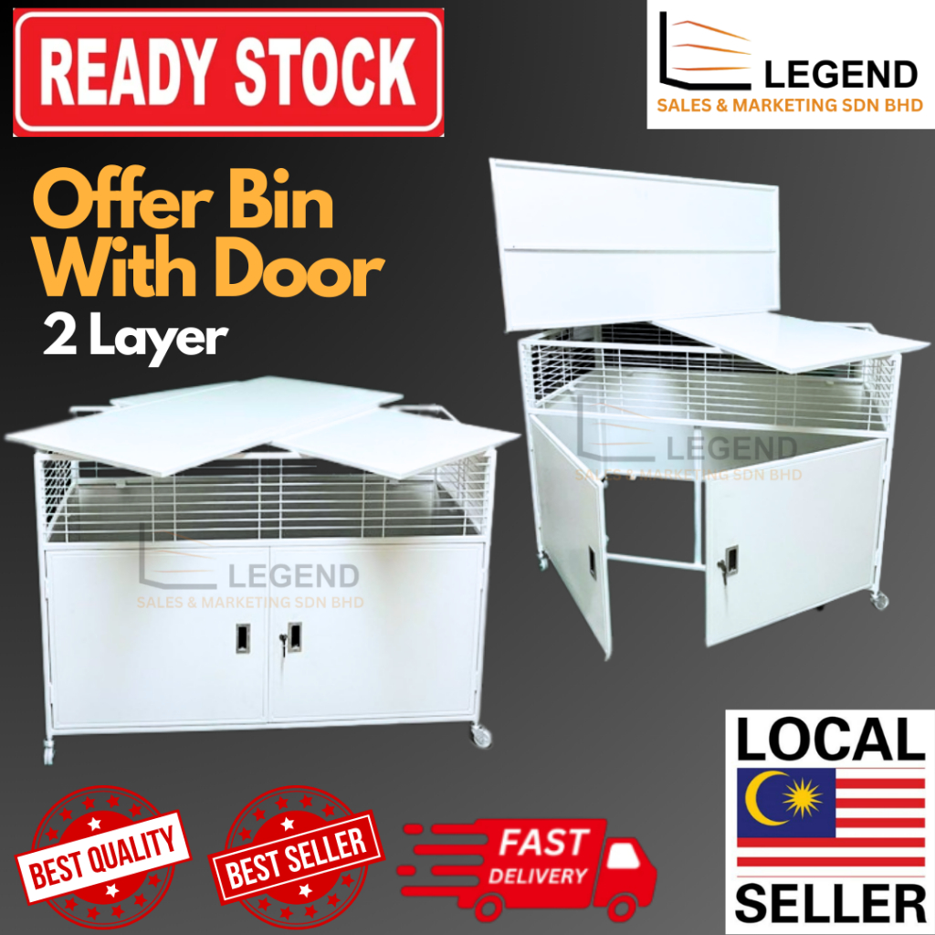OFFER BIN WITH DOOR & Wheel Shop Use / FOLDABLE /2x4FT 2层展示货架商用 店面 ...