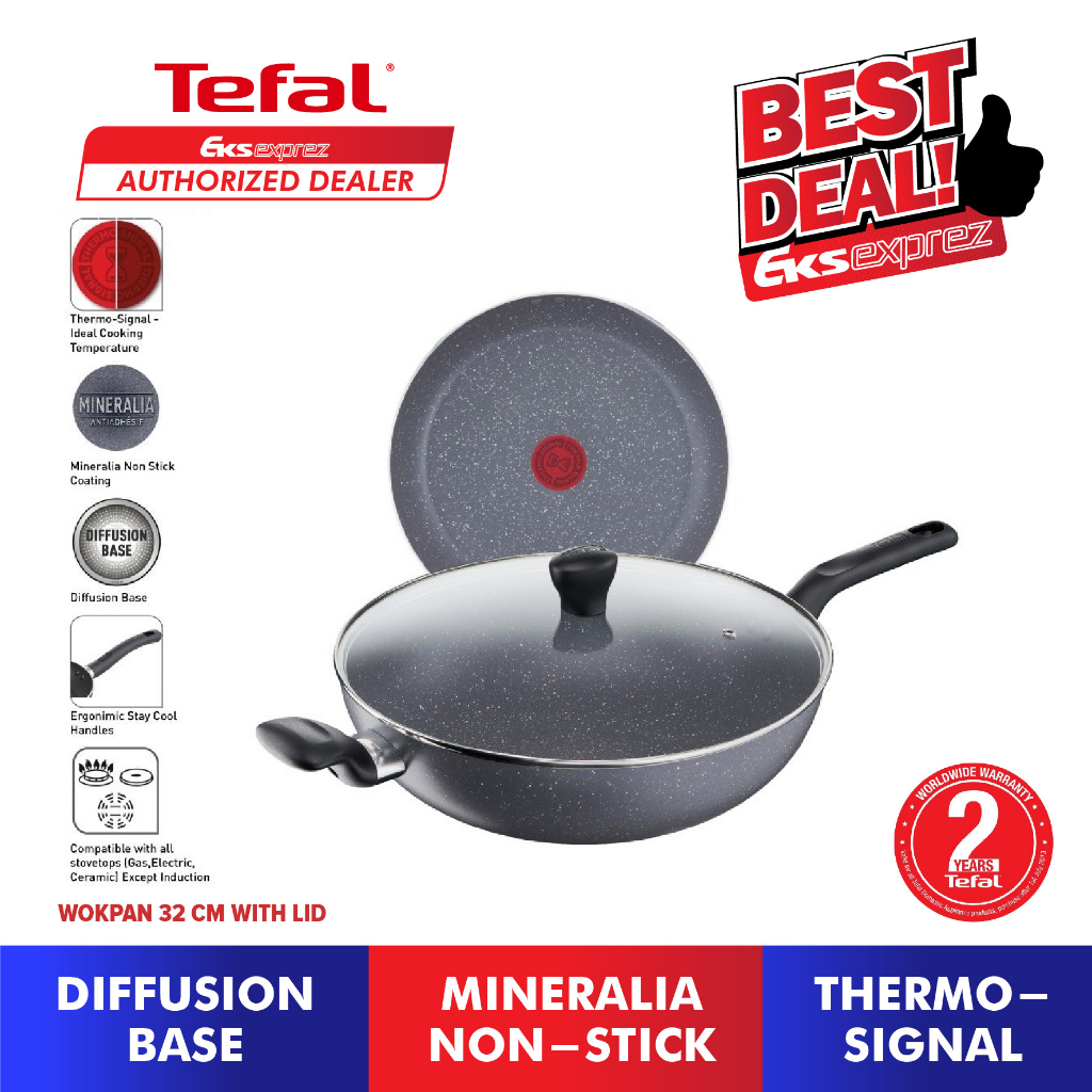 Tefal Cookware Natura Wokpan (32cm) B22694 with Lid | Shopee Malaysia
