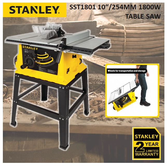 Stanley SST1801 10"/254mm 1800W Table Saw with Roller Wheels SST-1801 ...