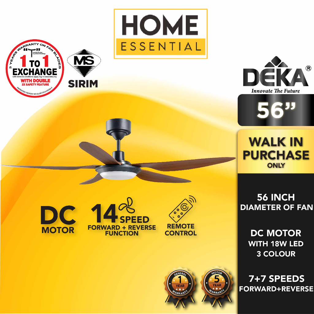 Deka Kronos 56" DC Motor 14 Speeds 5 Blades Ceiling Fan F5DC | F5DC L ...