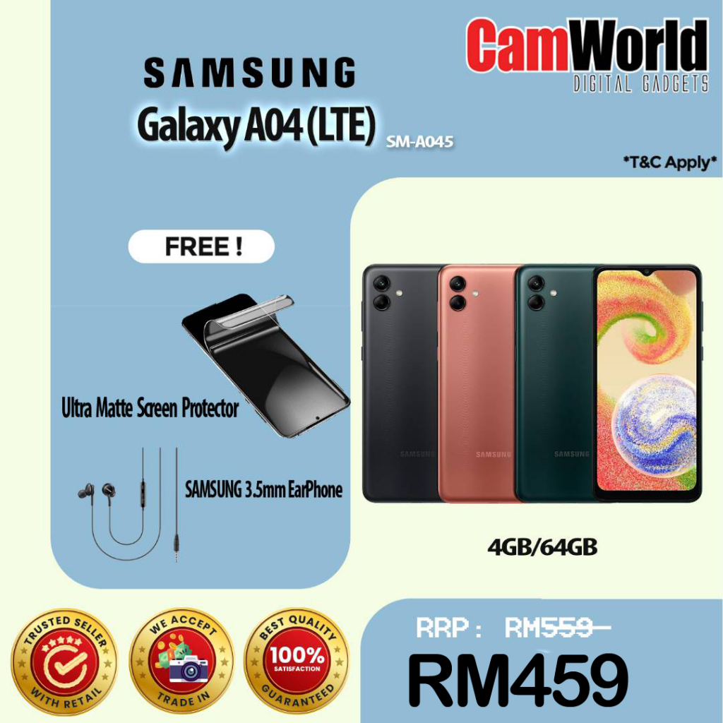 Samsung Galaxy A04 ( SM-A045 ) ( 4GB +64GB ) With 3.5MM & Ultra Matte ...
