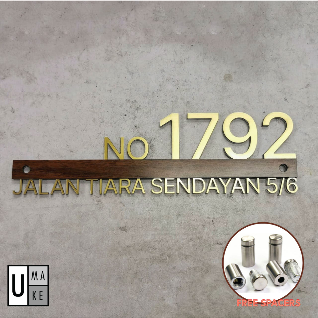 Gold House Plate with wood / Nombor Rumah / Number Plate Signage Papan ...