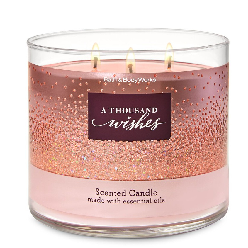 3WICK CANDLE A THOUSAND WISHES, SWEET PEA, WARM VANILLA SUGAR, DARK KIS ...